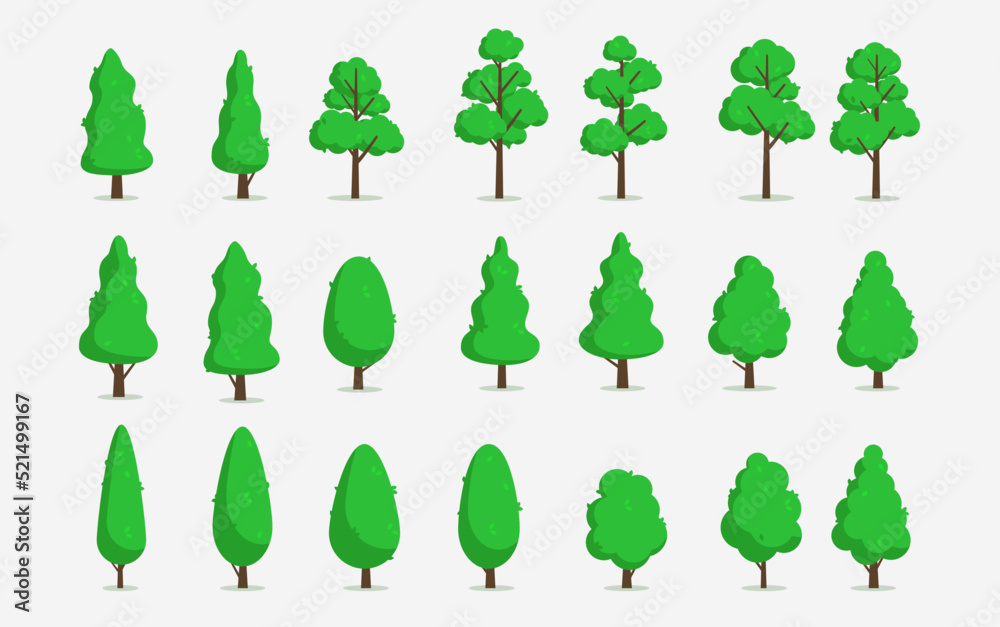 Cartoon vector trees - Tree collection with various shapes in green ...
