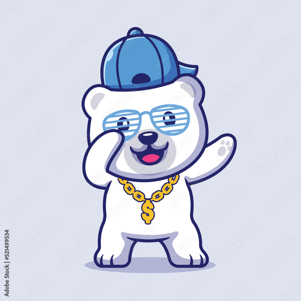 Cute Swag Bear With Hat And gold chain necklace Cartoon Vector Icon ...