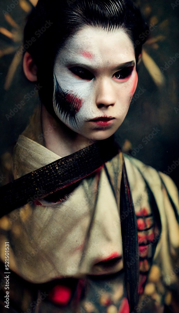 Japanese samurai depicted in a photorealistic style. The concept of ...