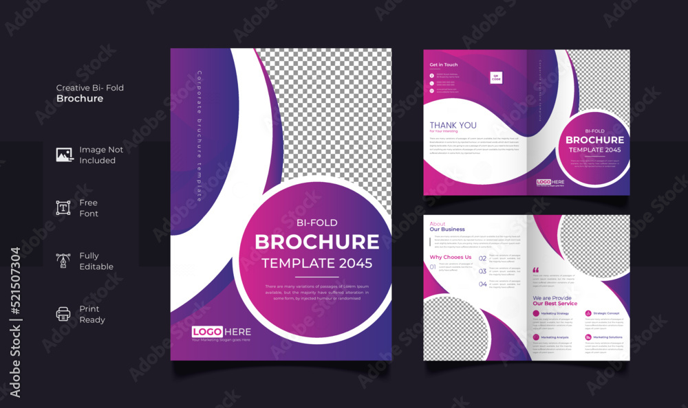 Corporate bi-fold brochure design template in editable A4 bi-fold ...