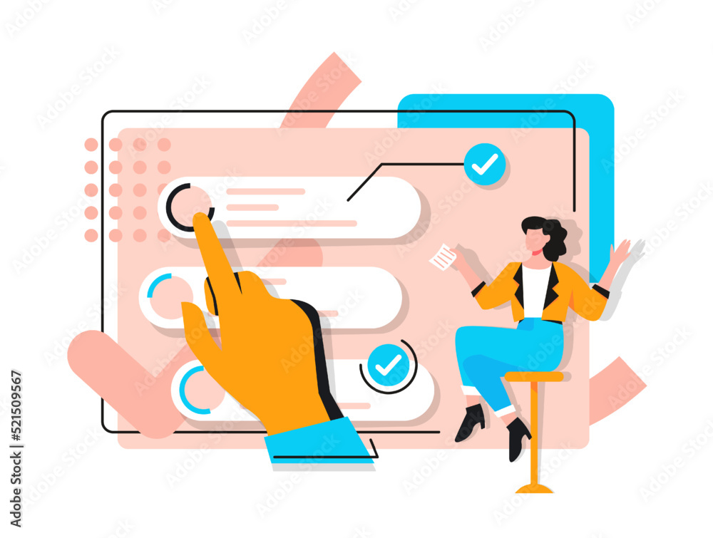 Content manager at work hand drawn illustration. Female multitasking ...