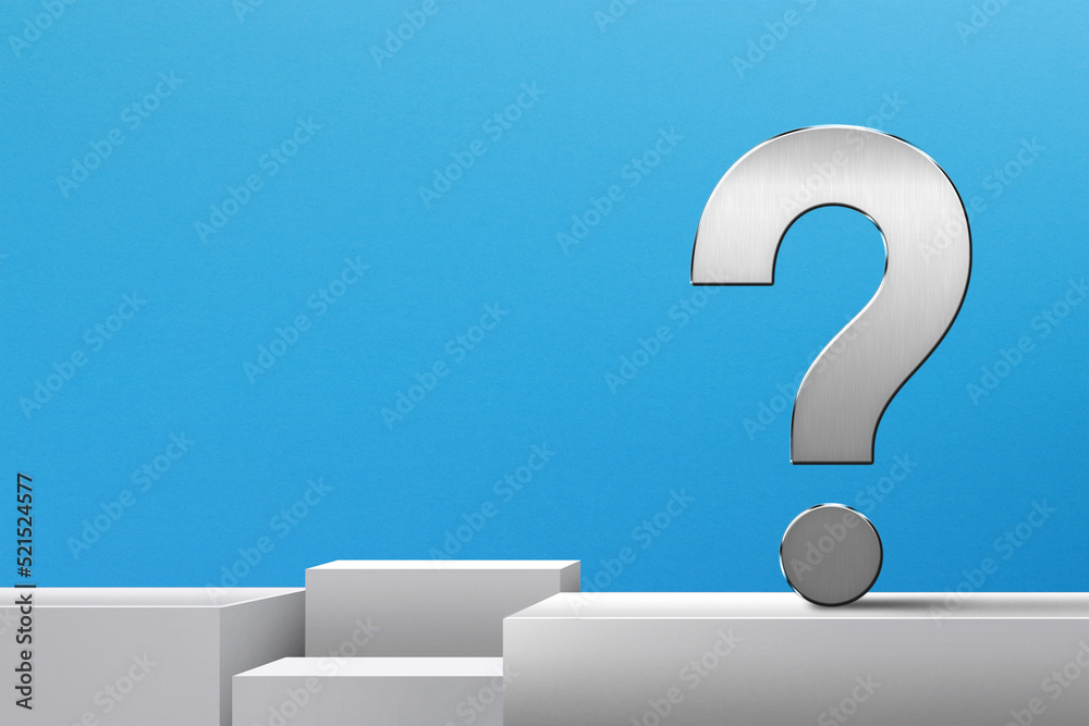 Question mark sitting on podium with blue background Stock Photo ...