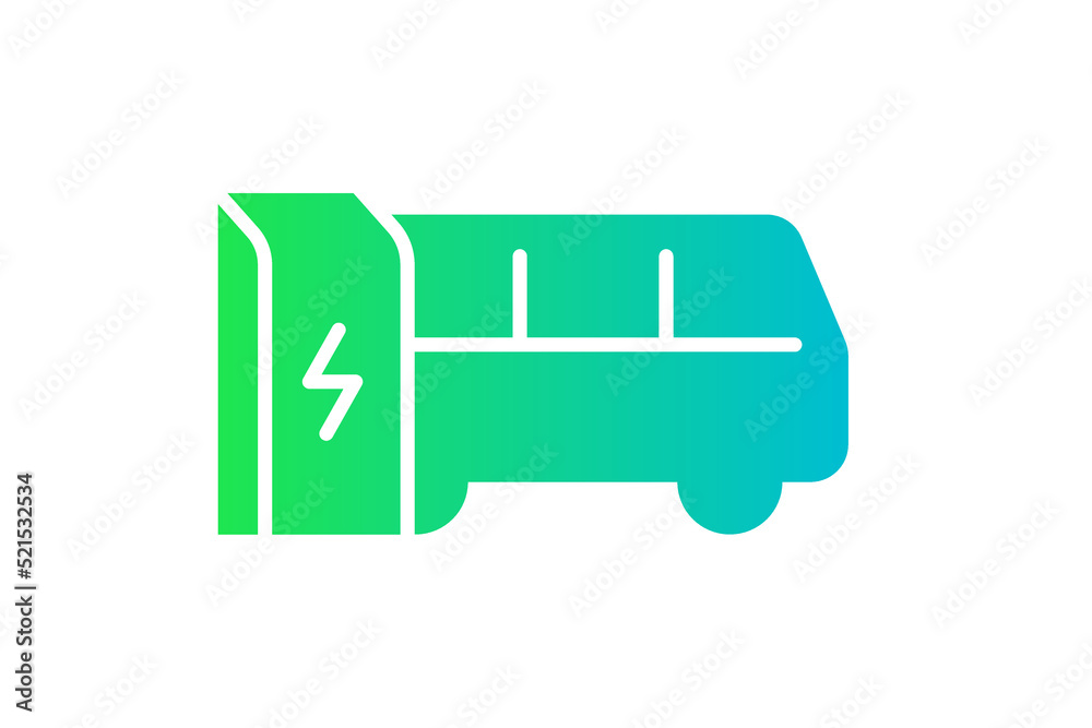 Electric bus charging in charger station icon. Electrical e-bus energy ...