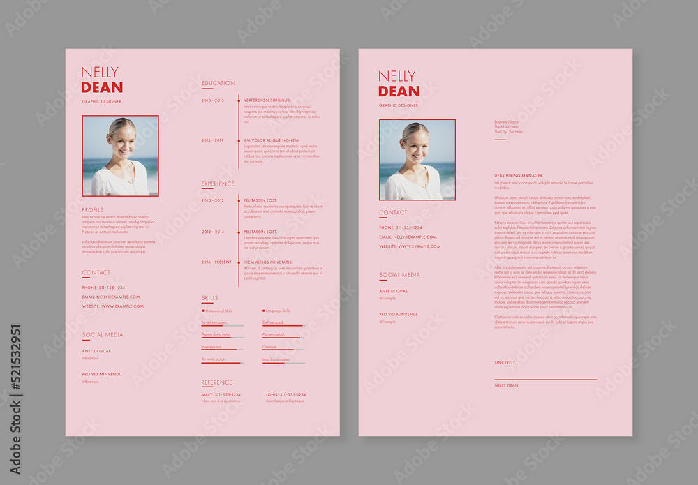 Pink Resume Design Layout Stock Template | Adobe Stock