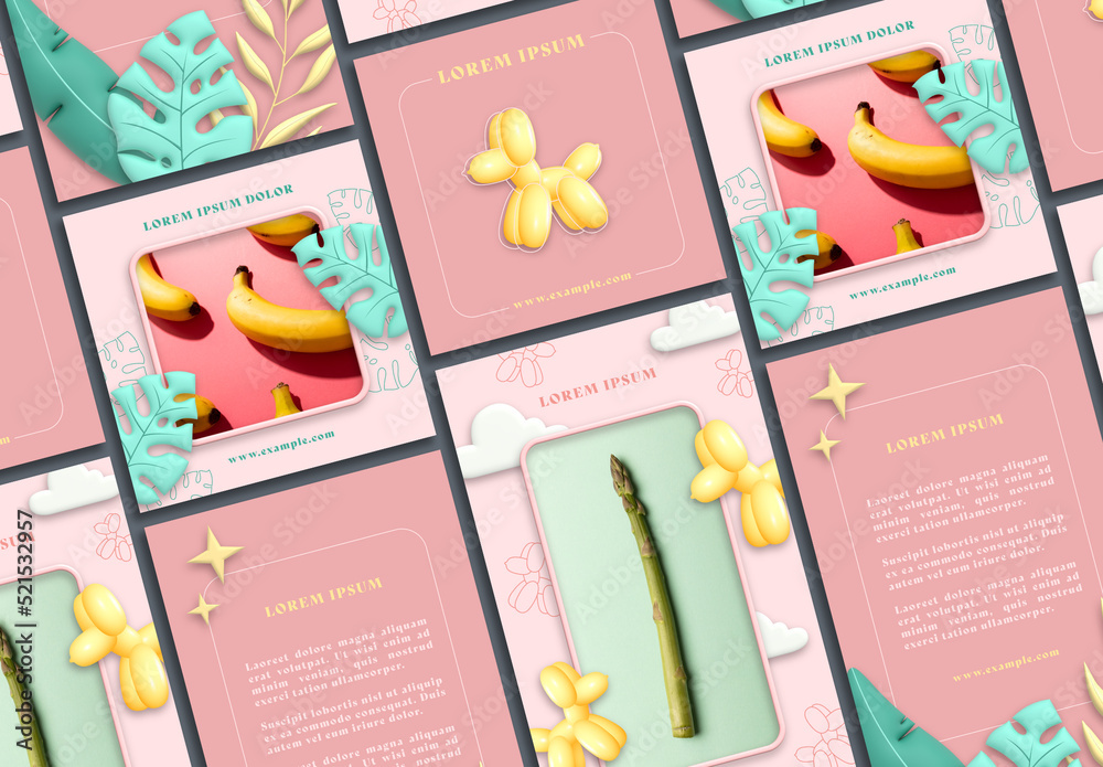 Soft Pop Social Media Set Stock Template | Adobe Stock