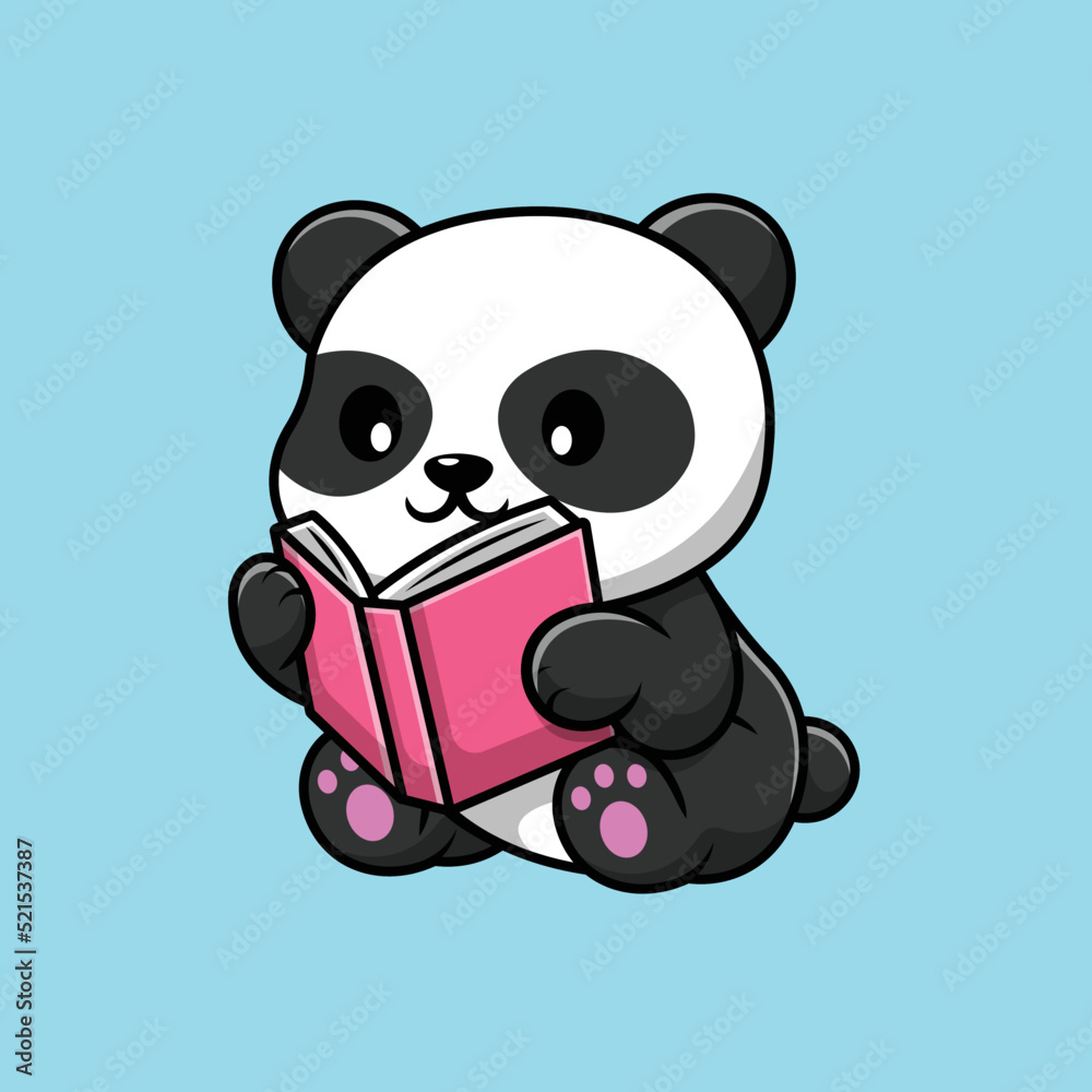 Cute Panda Reading Book Cartoon Vector Icon Illustration. Animal ...
