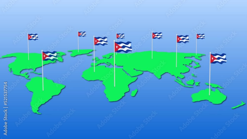 Flag of cuba around the world flying wave animation, National flag wave ...