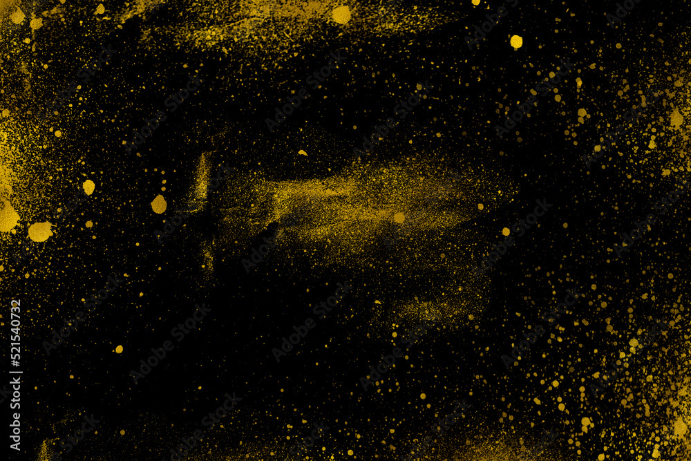 grunge abstract texture gold splash background. black background on ...