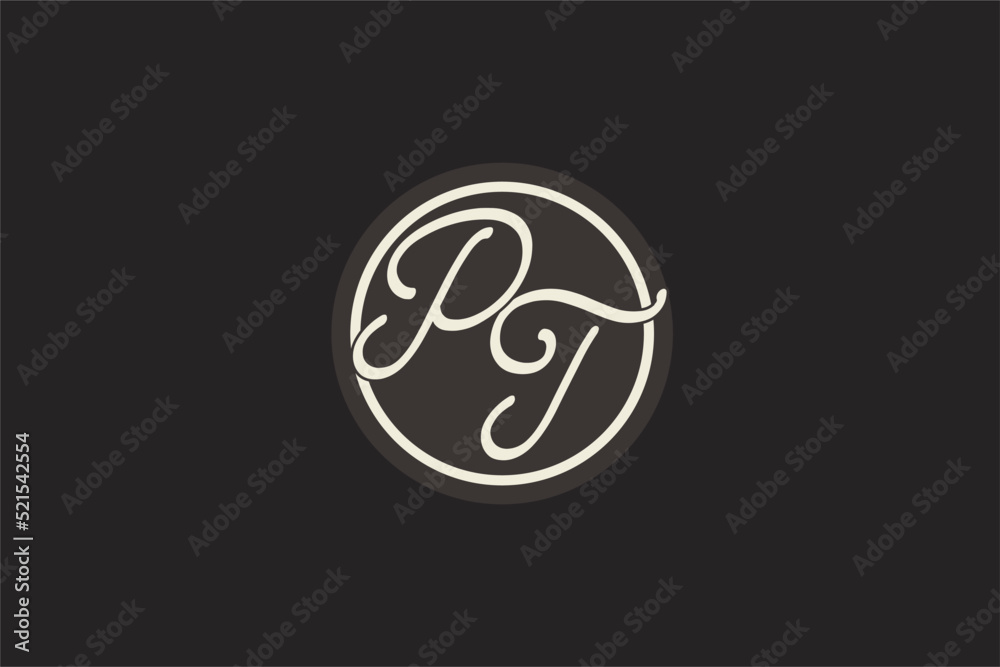 Initial letter PT monogram logo with simple and creative cirle line ...