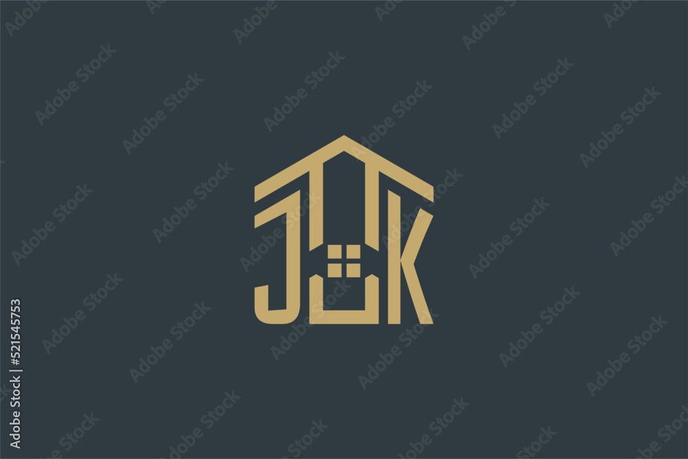 Vetor de Initial JK logo with abstract house icon design, simple and ...