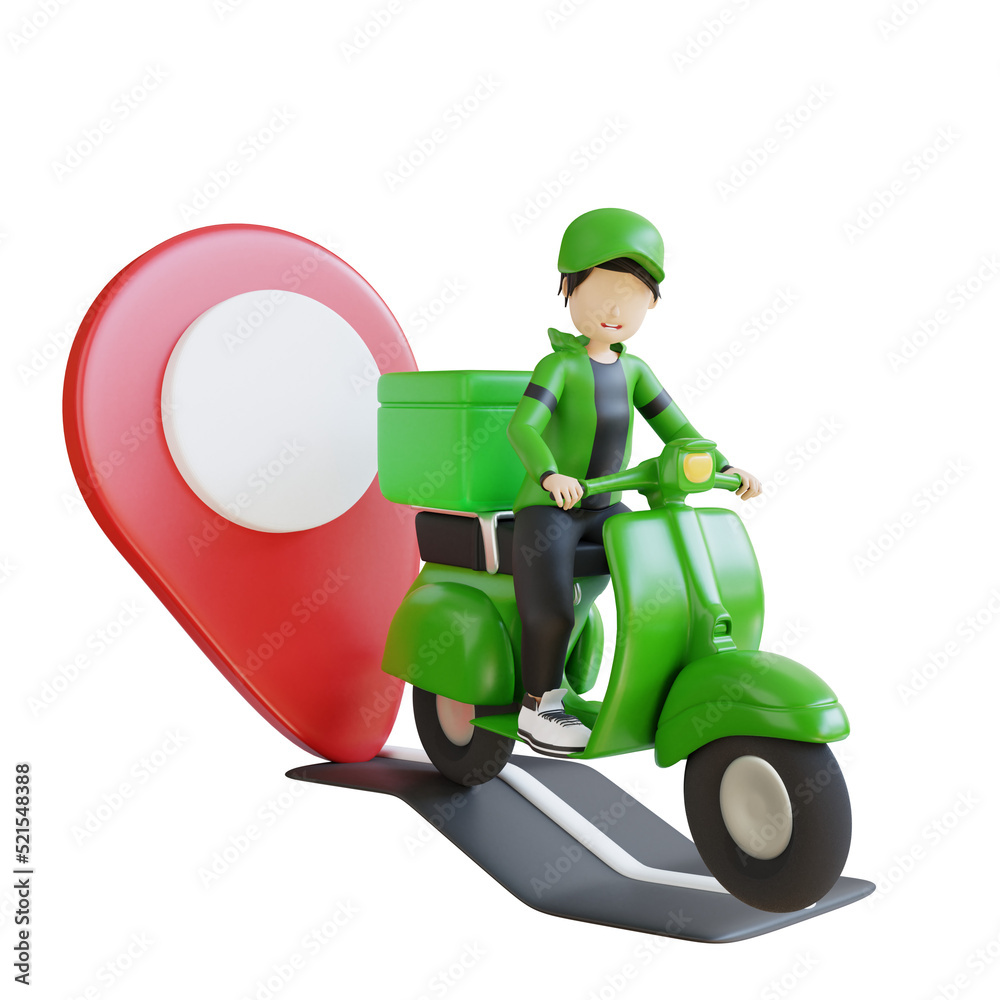 3d delivery man character with box and scooter Stock Illustration | Adobe Stock