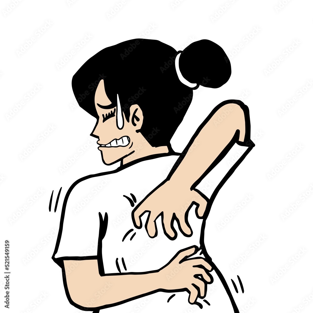cartoon woman scratching her back because it is so itchy Stock ...