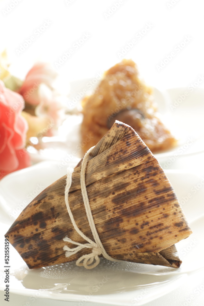 Chinese food, wrapped steamed sticky rice for homemade dim sum dumpling ...
