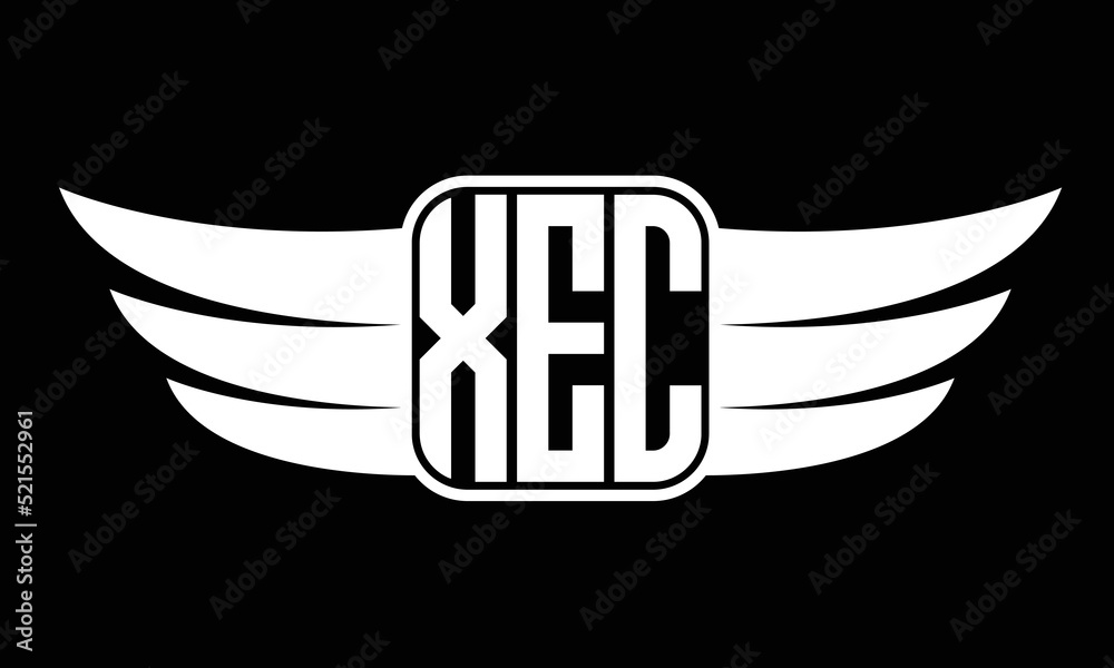 XEC three-letter Wing logo design. flying Vector template Stock Vector ...