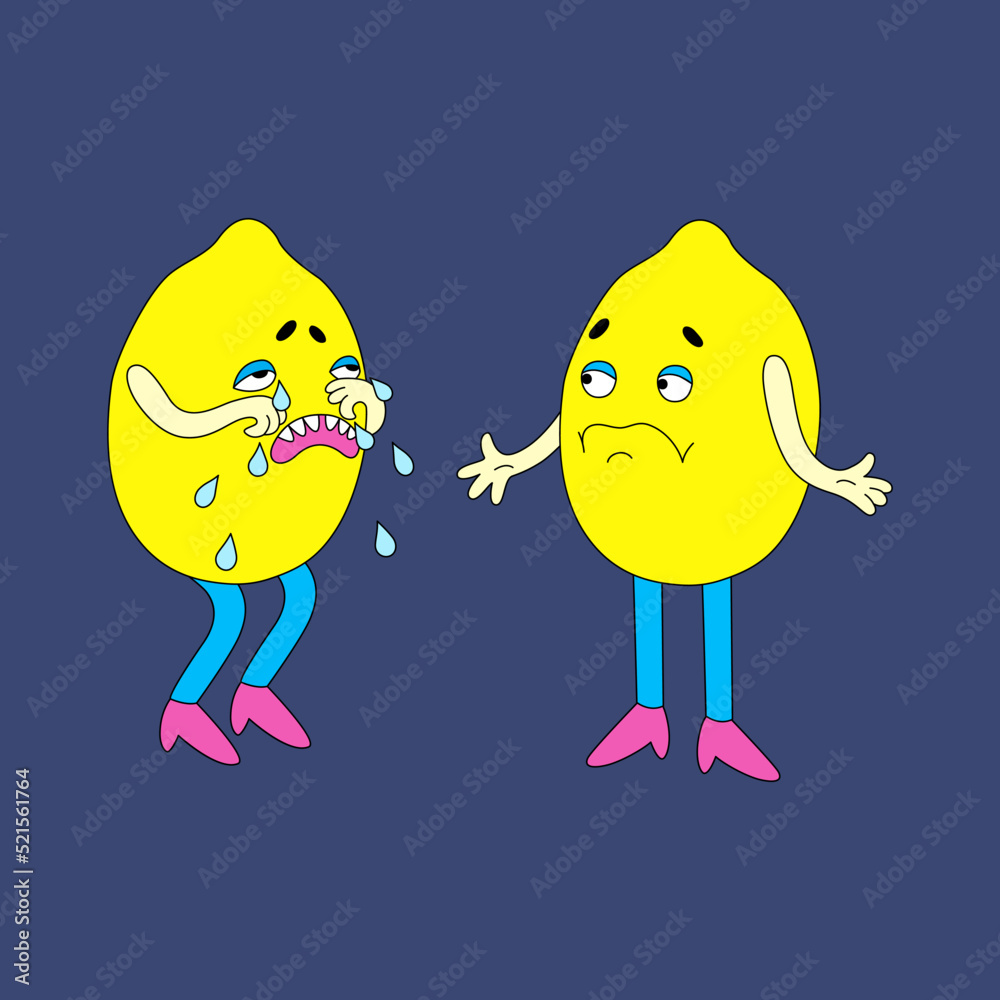 Funny emotional Lemon characters communicate. Kawaii fruit cartoon ...