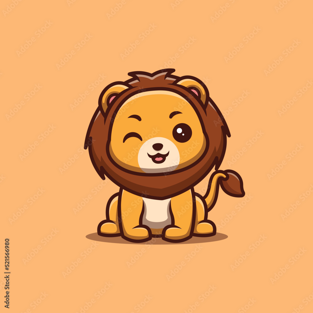 Lion Sitting Winking Cute Creative Kawaii Cartoon Mascot Logo Stock ...