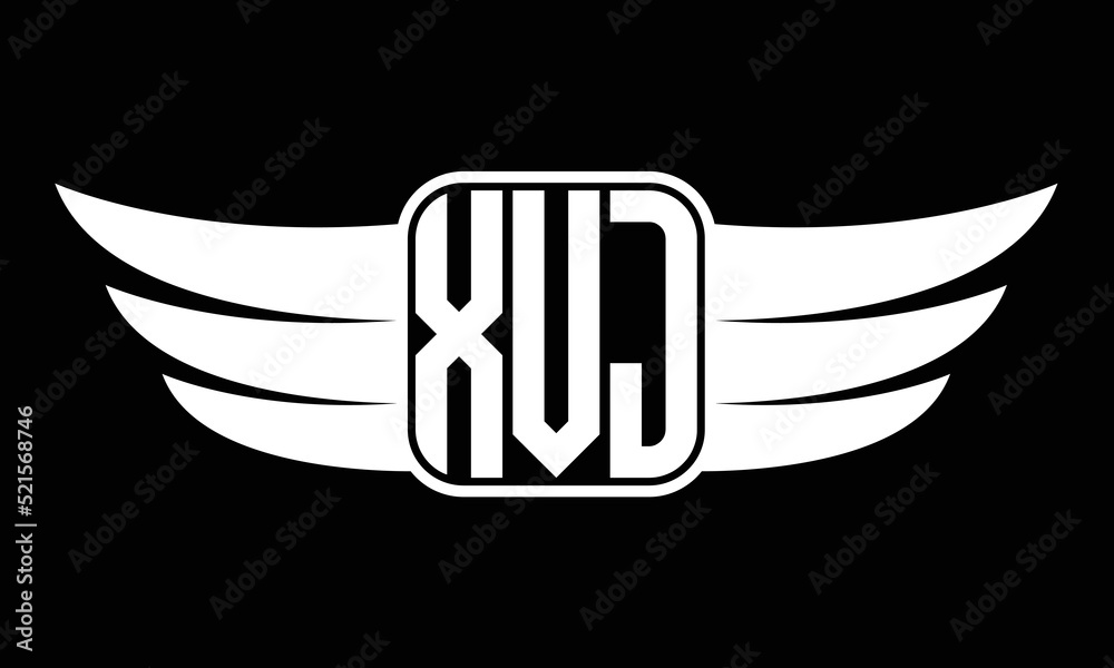 XVJ three letter Wing logo design. flying Vector template Stock Vector ...