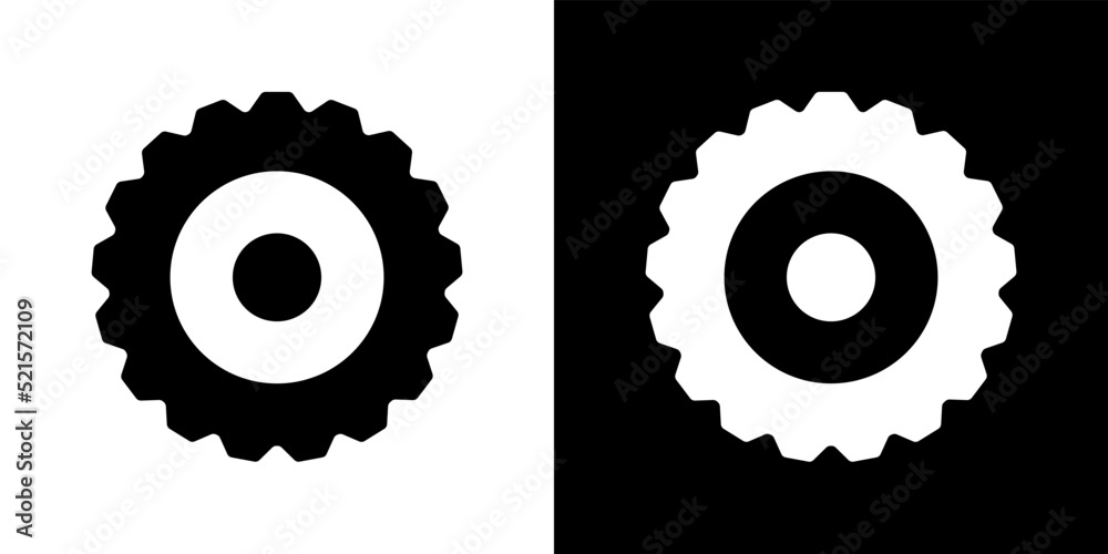 Tractor wheel vector icon. Agricultural machine wheel isolated on black ...