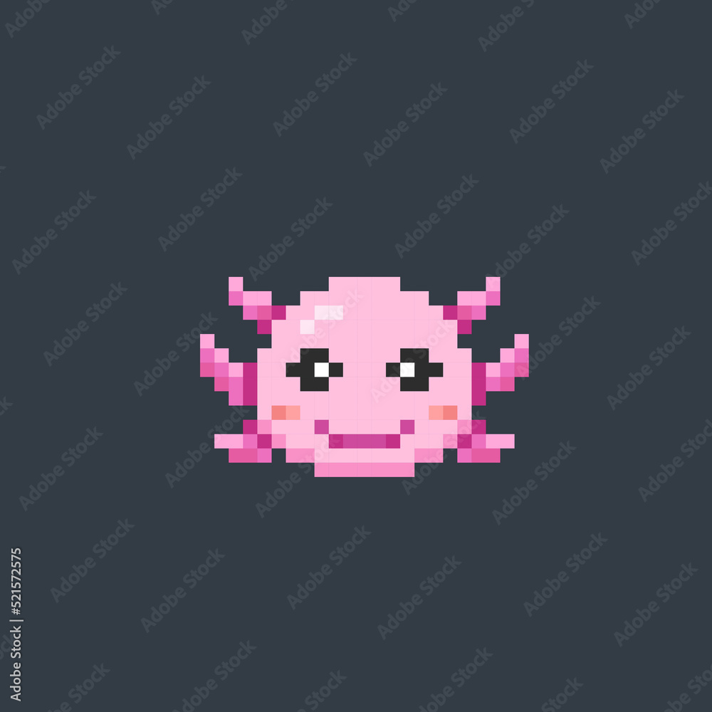 axolotl head in pixel art style Stock Vector | Adobe Stock