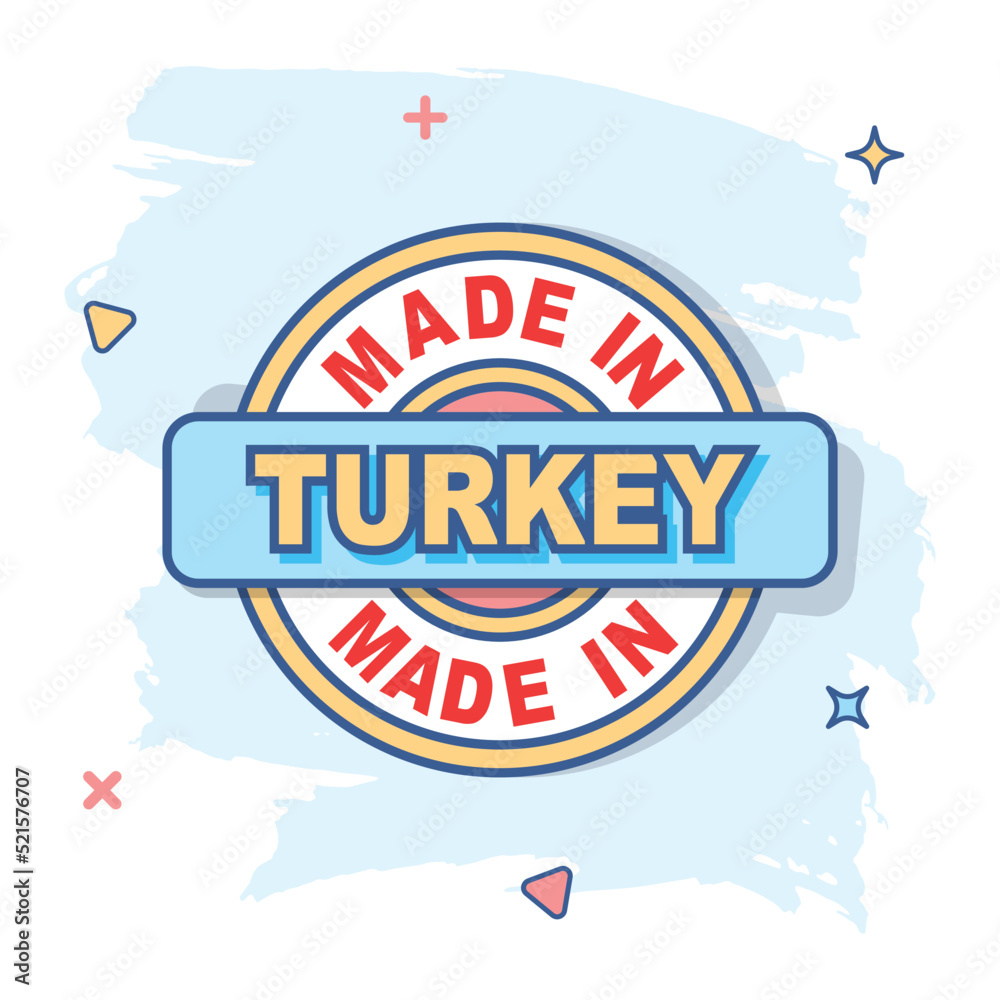 Cartoon made in Turkey icon in comic style. Manufactured illustration ...