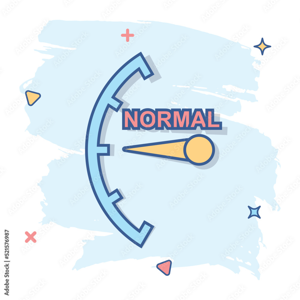 Cartoon normal level icon in comic style. Speedometer, tachometer sign ...