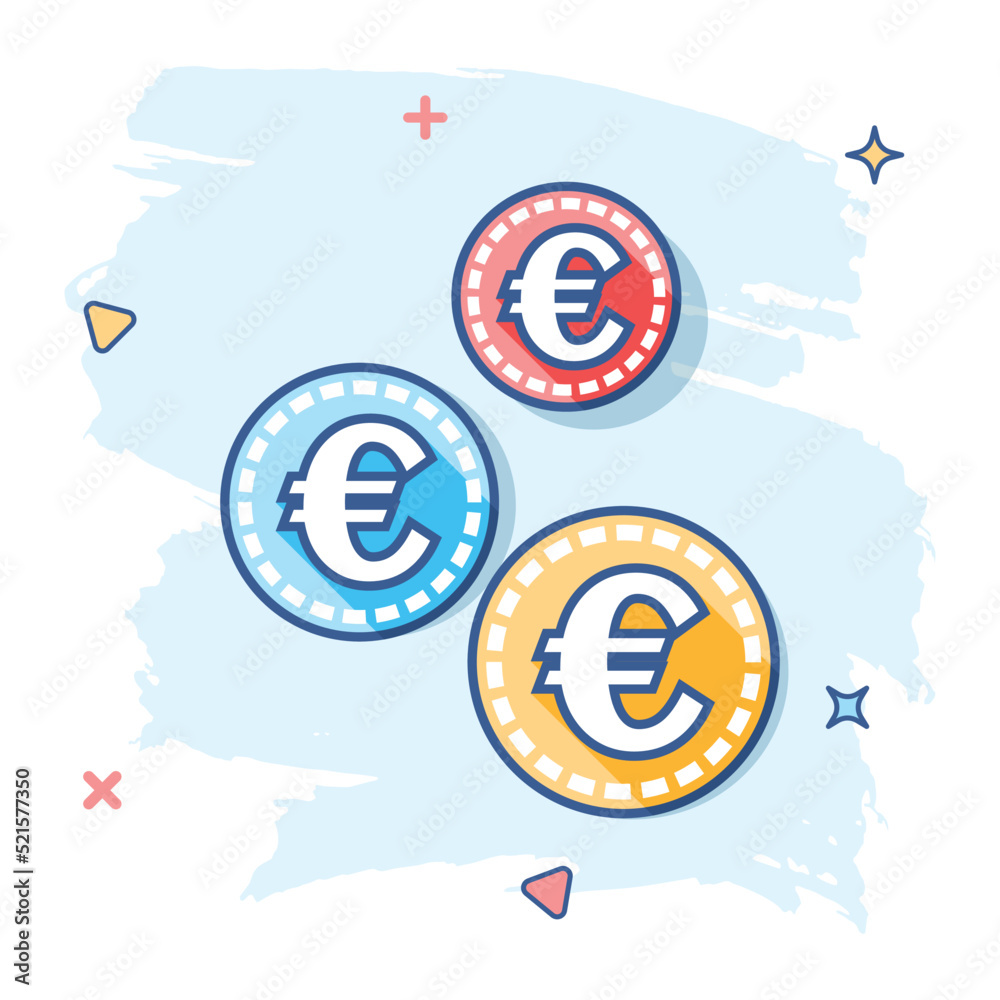 Vector cartoon euro coins icon in comic style. Money coin sign ...