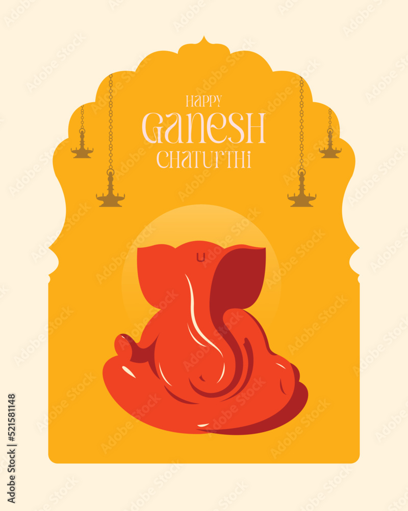 'Happy Ganesha Chaturthi' Hindi text and Ganesha illustration vector ...