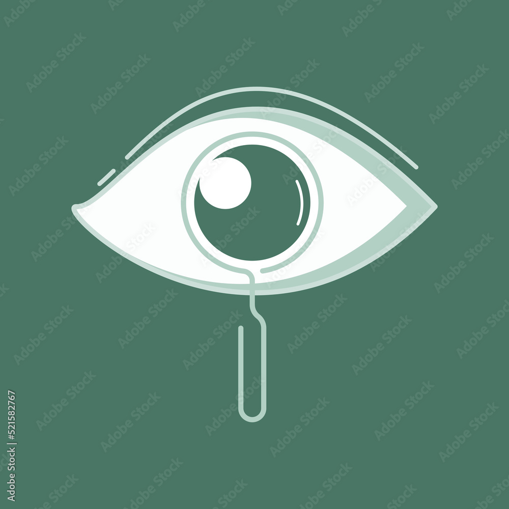 Human eye with magnifying glass icon surround the iris as a gimmick of ...