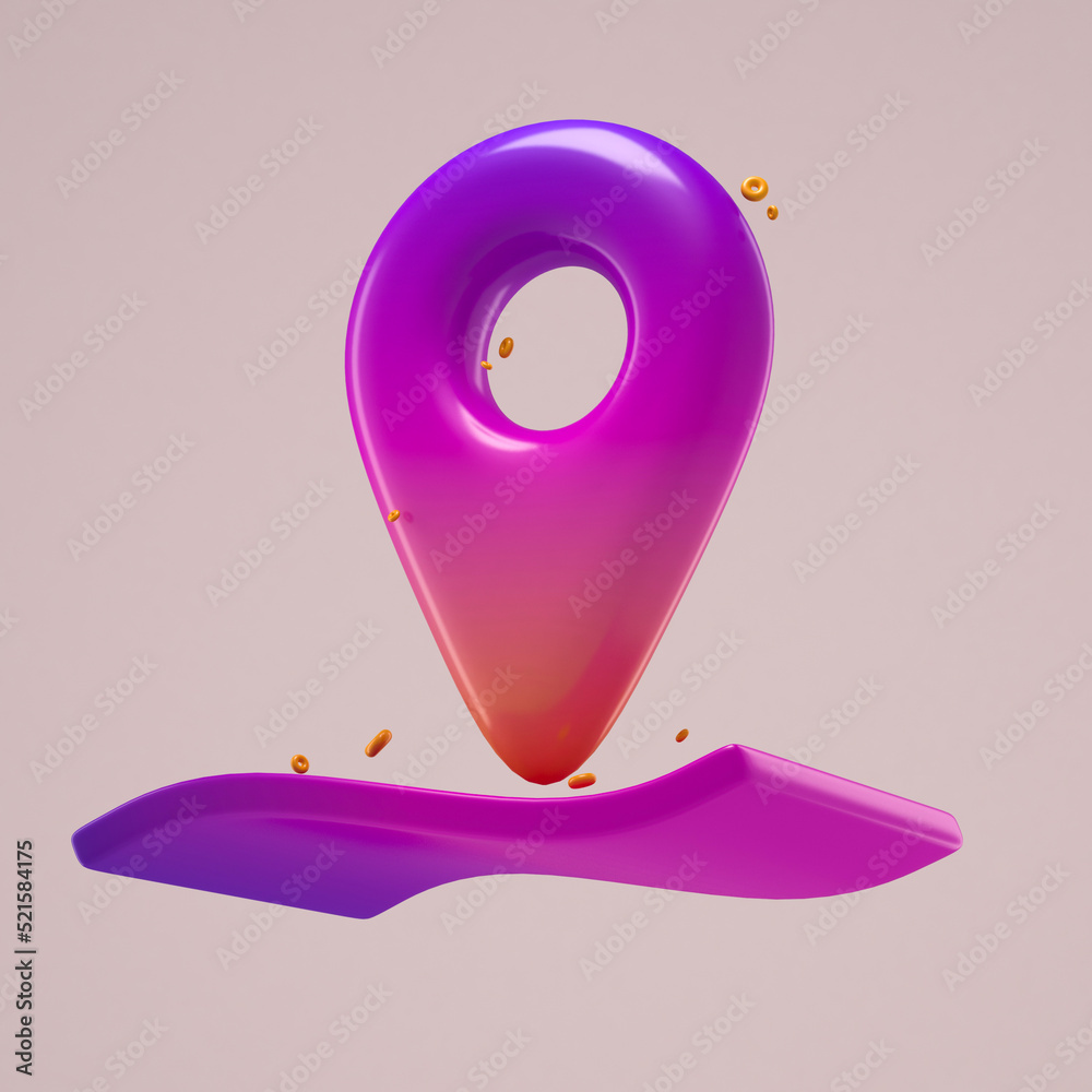 Realistic 3d render icon map location pin icon in 3d render yellow and ...