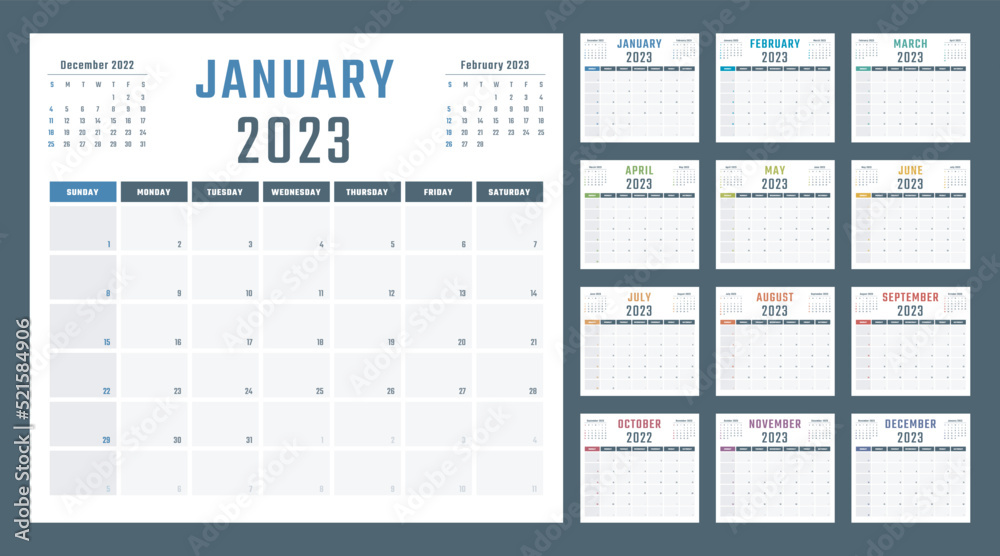 calendar for 2023 starts sunday, vector calendar design 2023 year Stock ...