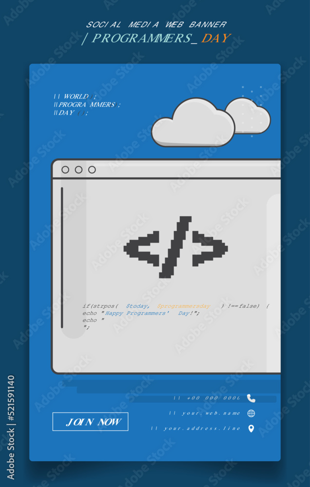 Banner template with developer icon in pixel design with cloud for ...