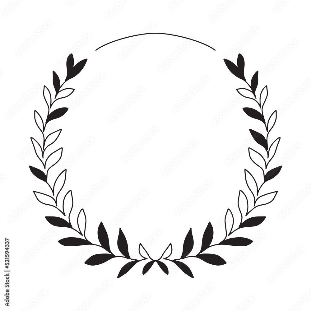 Hand drawn vector laurel wreath. Botanical round frame for invitations ...
