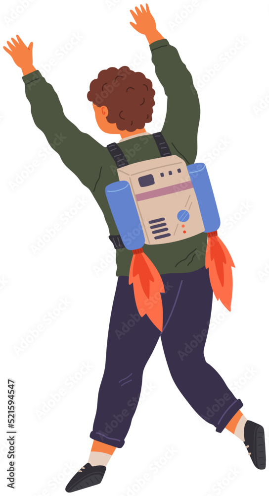 Astronaut, spaceman with jet backpack. Man dressed as cosmonaut at ...
