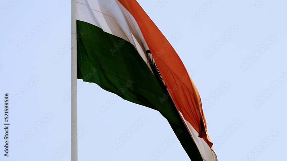 Slow-motion of India flag flying high at Connaught Place with pride in ...