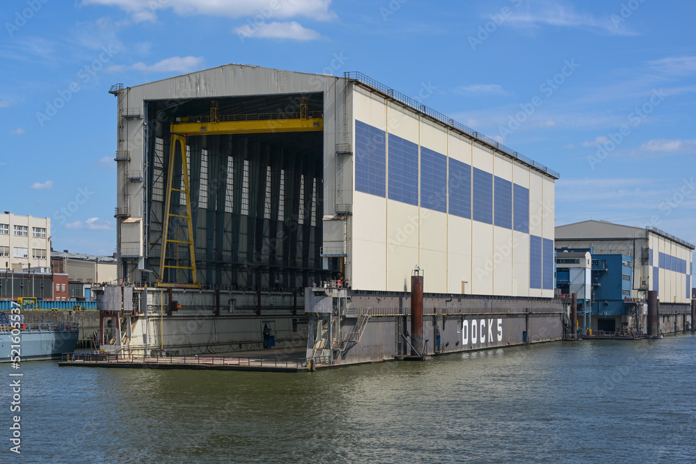 Floating Dock number 5 in the industrial port of Hamburg, where ships ...
