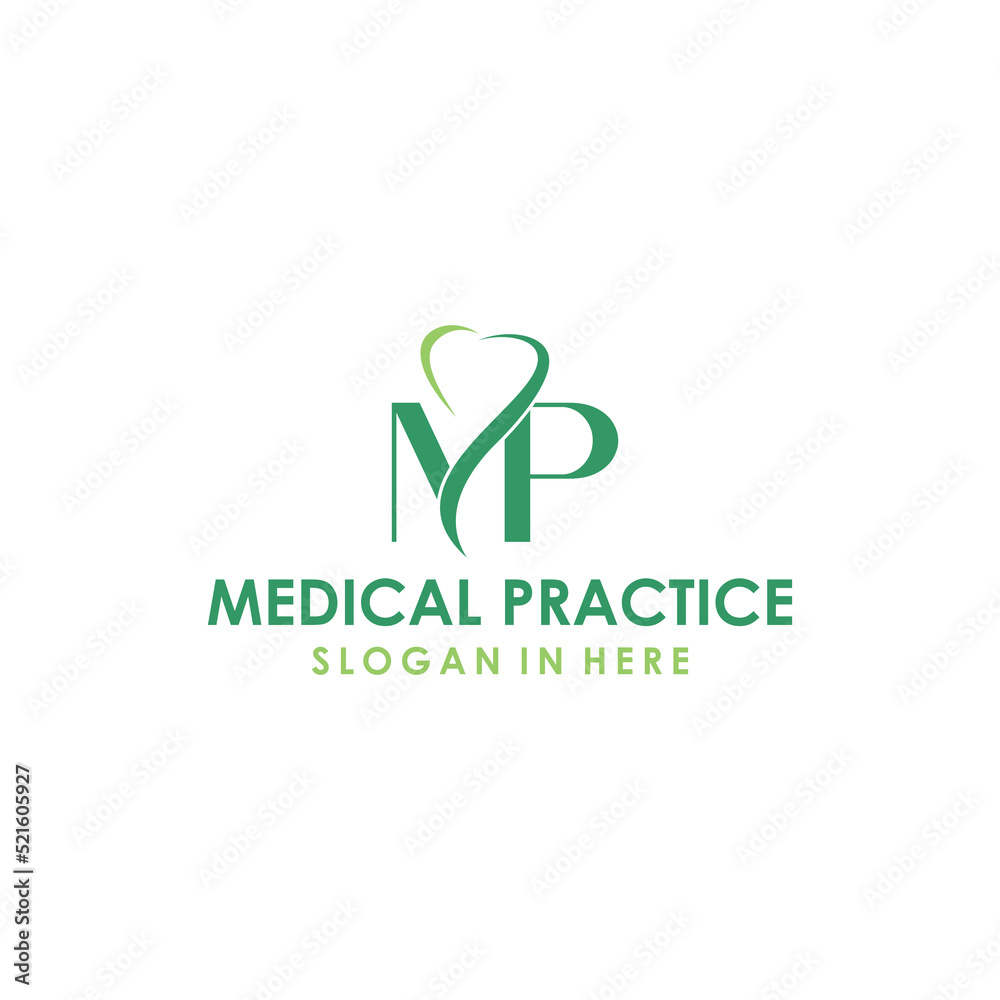 medical practice logo design with letter MP concept vector Stock Vector ...