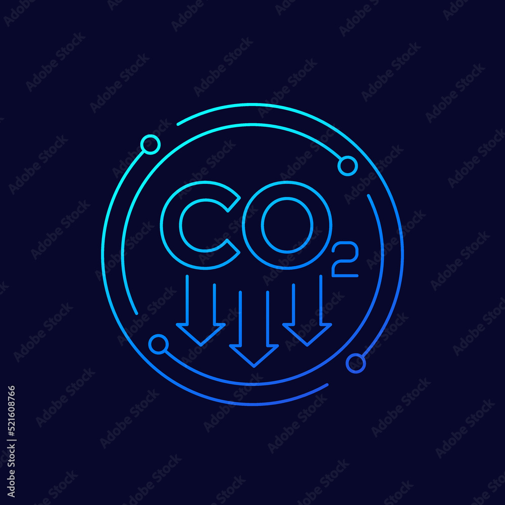 carbon dioxide emissions, reduce co2 emission icon, linear design Stock ...