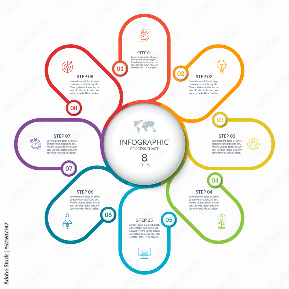 Infographic round chart with 8 steps, parts, options, processes. Vector ...