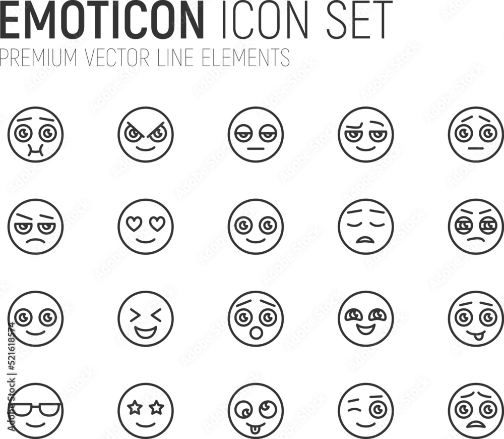 Simple line set of emoticon icons. Stock Vector | Adobe Stock