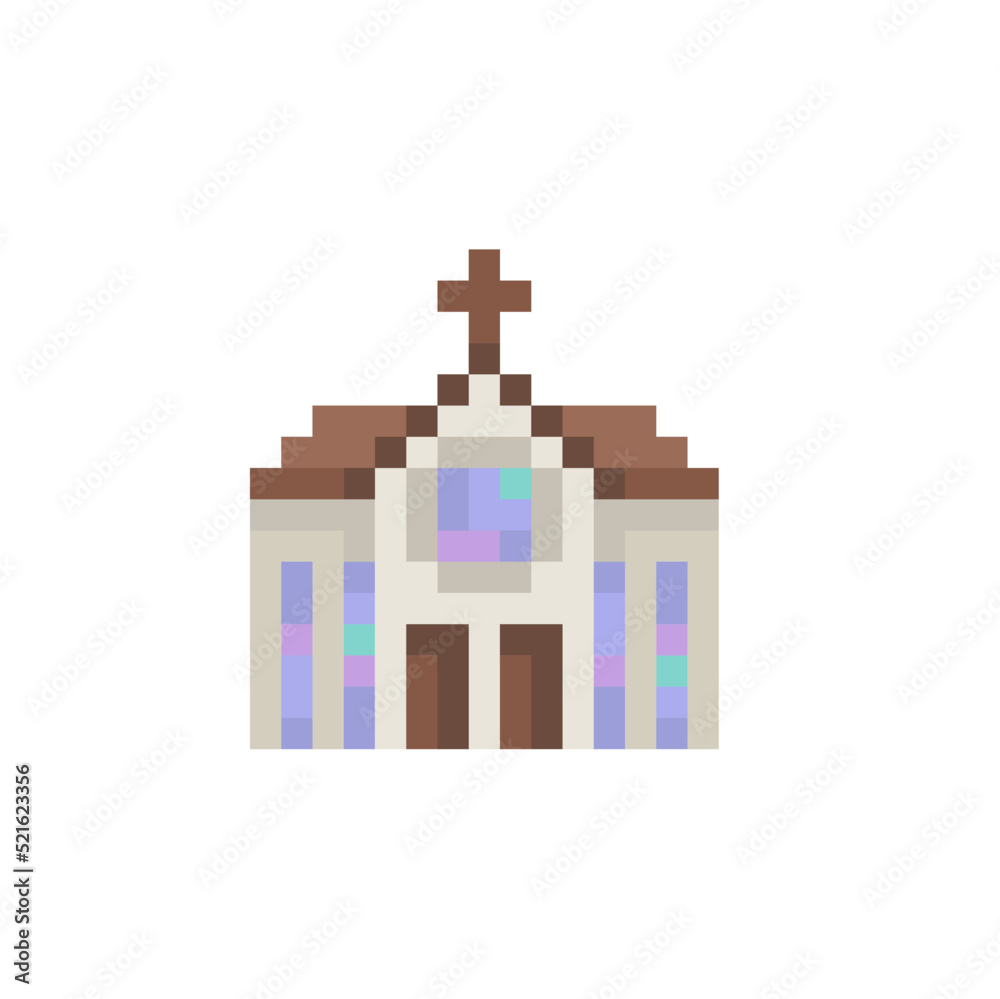 The building of the cathedral or church pixel art icon. Isolated vector ...