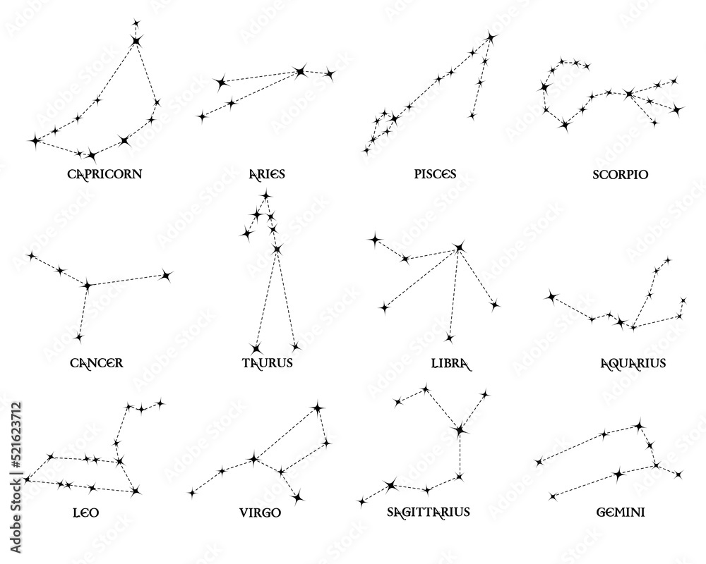 Vector illustration of the constellation of the zodiac signs isolated ...