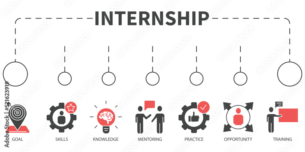 internship Vector Illustration concept. Banner with icons and keywords ...