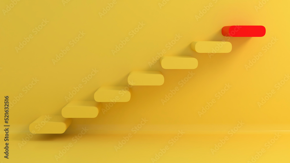 Ascending stairs leading to red top step, success, top level concept ...