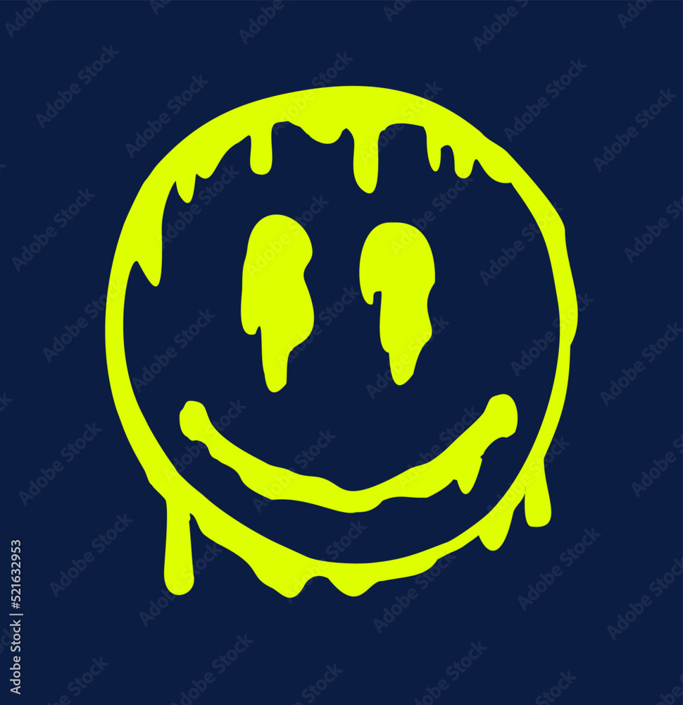 Sketch of a smile with paint streaks. Melting smile. Funny psychedelic ...