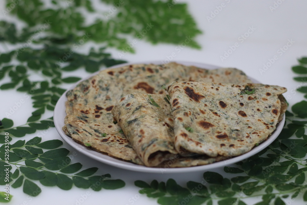 Moringa paratha or drumstick leaves paratha. Indian flatbread with ...