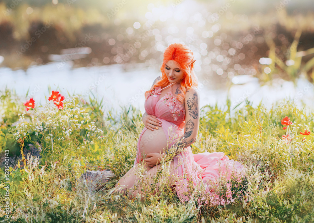 Fantasy Portrait Creative Pregnancy Photo Shoot Happy Joyful Elf Woman