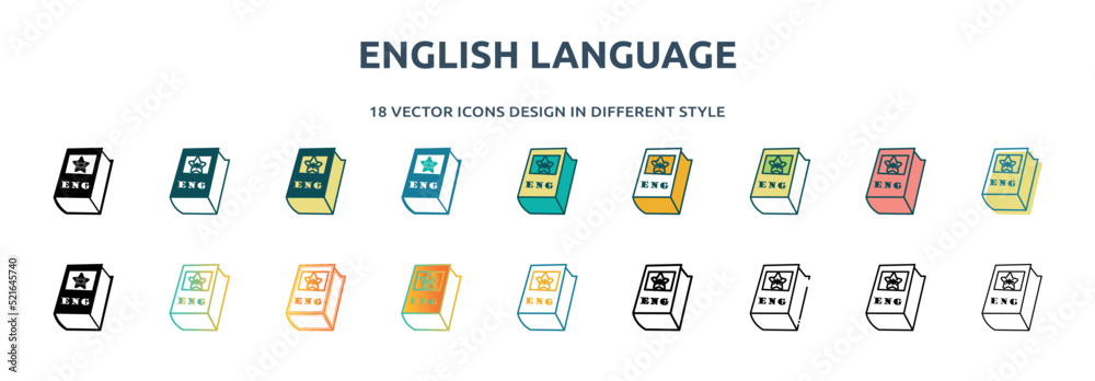 english language icon in 18 different styles such as thin line, thick ...