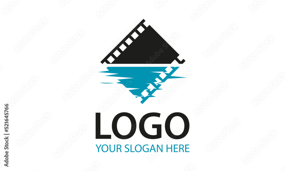 Blue and Black Film Strip Cinema on Water Logo Design Stock Vector ...