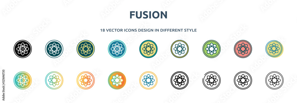 fusion icon in 18 different styles such as thin line, thick line, two ...