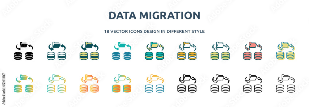 Data Migration Icon In 18 Different Styles Such As Thin Line Thick Line Two Color Glyph